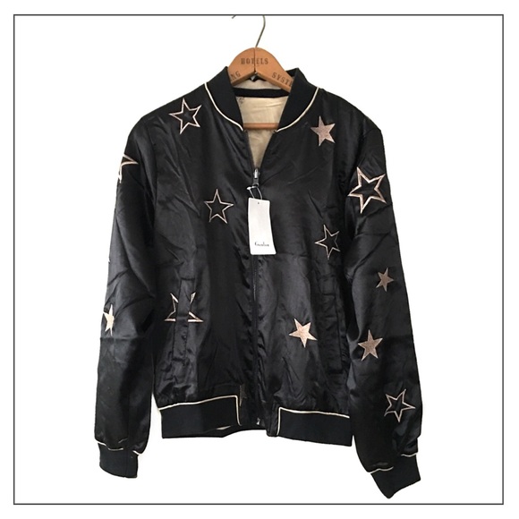 Boutique | Jackets & Coats | Reversible Satin Stars Bomber Jacket ...